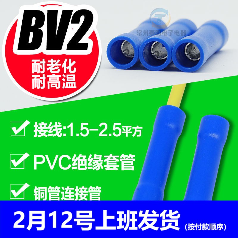 BV2 Wire Insulation Cold-Pressed Terminal Block Connector Copper 1.5-2. ...