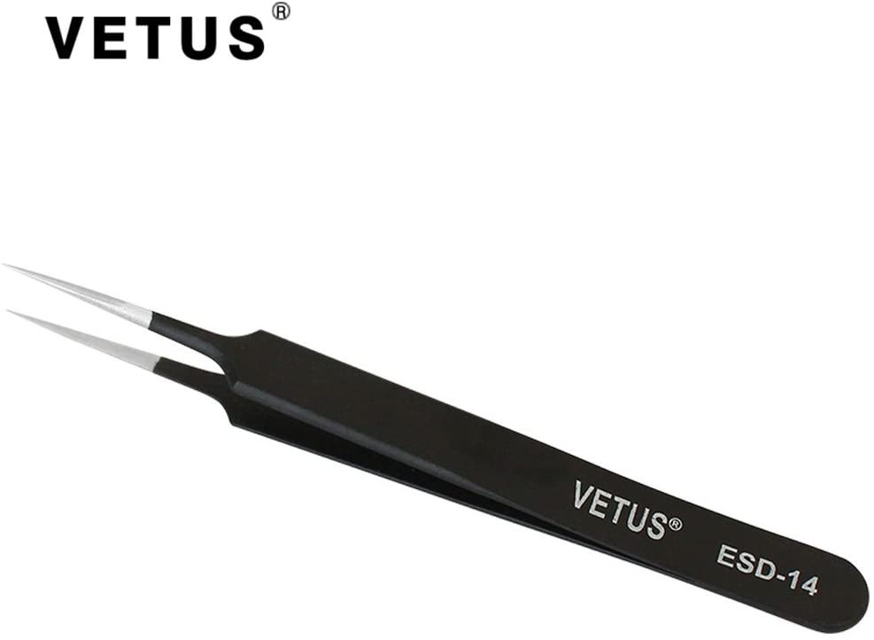 ESD-14 Vetus Precision ESD Safe Fine Tip Straight Tweezers - Hacktronics