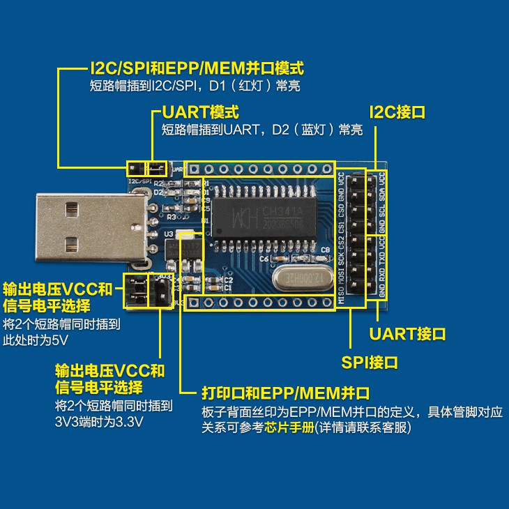 CH341A USB to UART/IIC/SPI/TTL/ISP Adapter EPP/MEM Parallel Converter ...