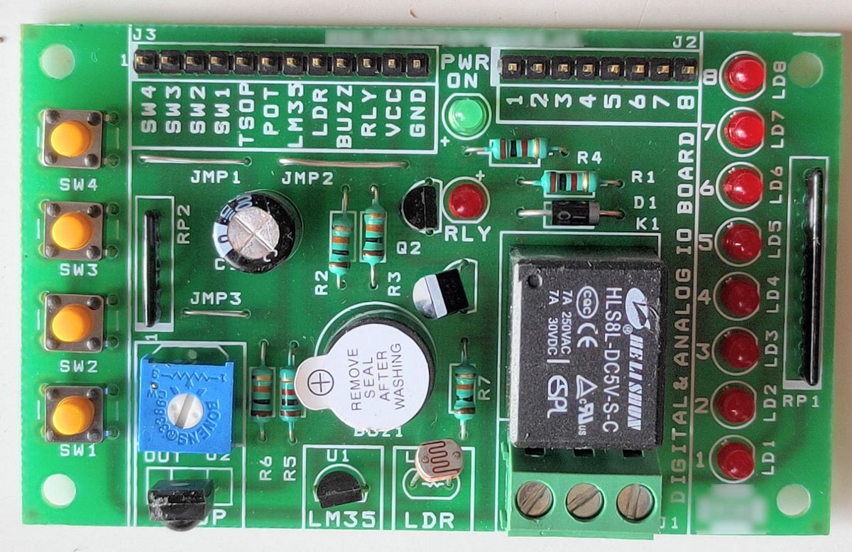 Digital and Analog Startup Board - Easy Microcontroller GPIO Experiment - TSOP LM35 Relay Buzzer ...