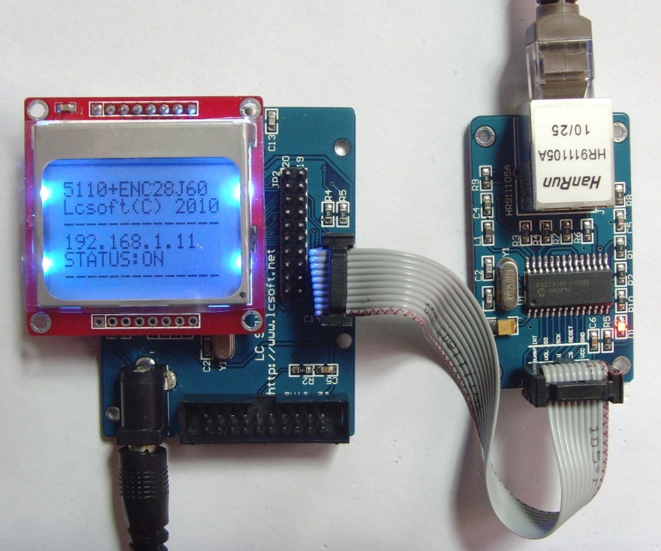 LPC2103 Development Board with ENC28J60 Ethernet and Nokia 5110 LCD Connectors - Hacktronics