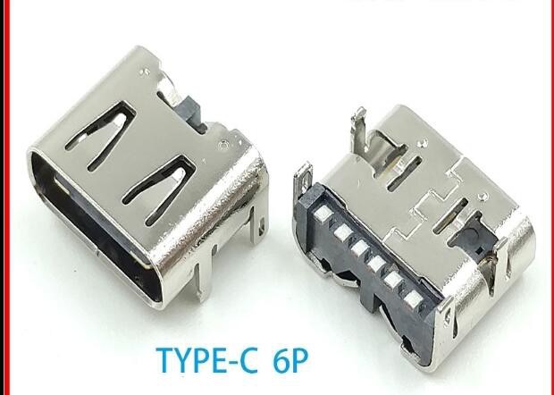 TYPE-C 6P SMD PCB USB3.1 Socket High Current With Insert Pins - Hacktronics