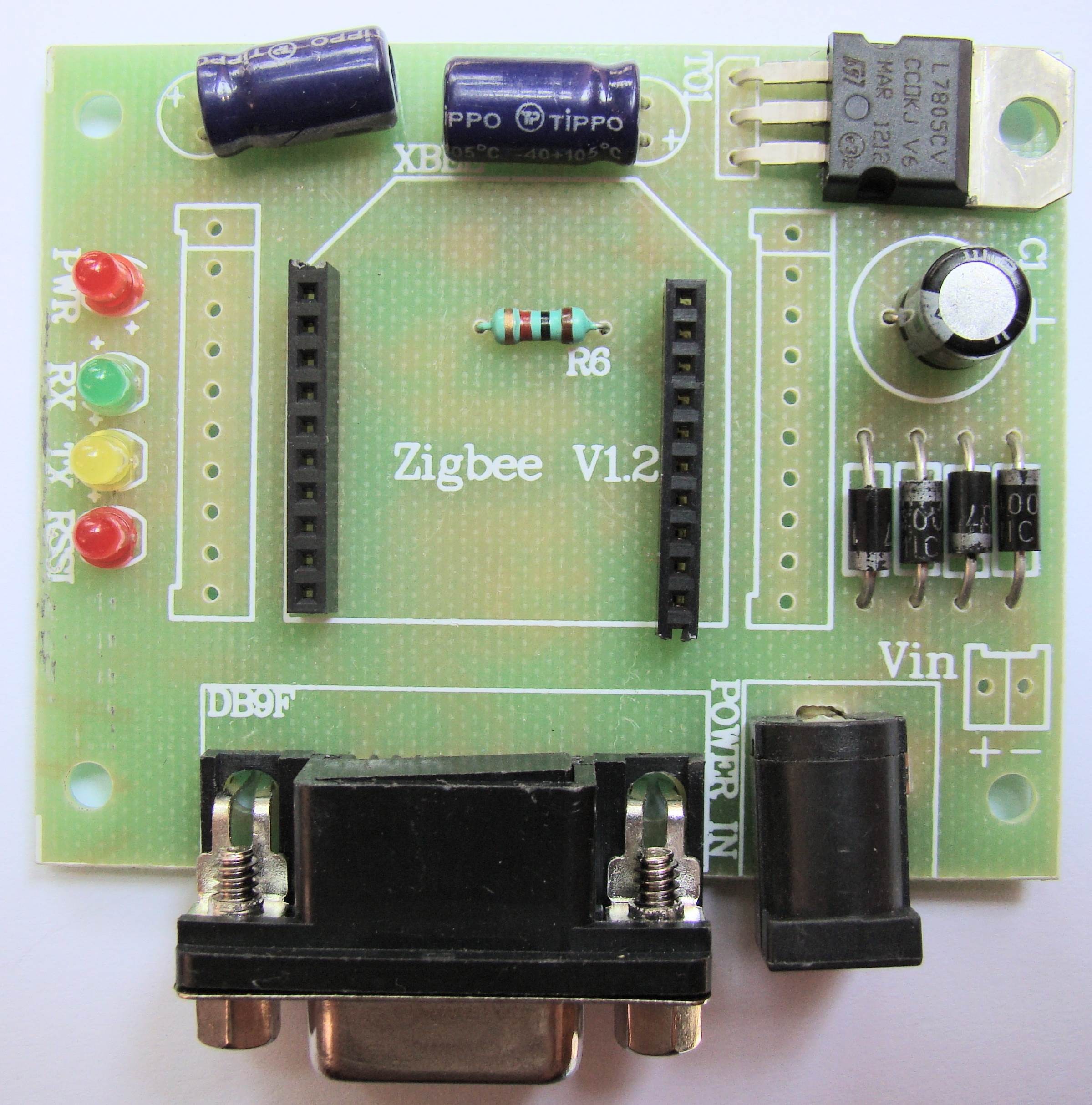 XBee/ZigBee Adapter board with RS232 Interface and LED Indicators ...